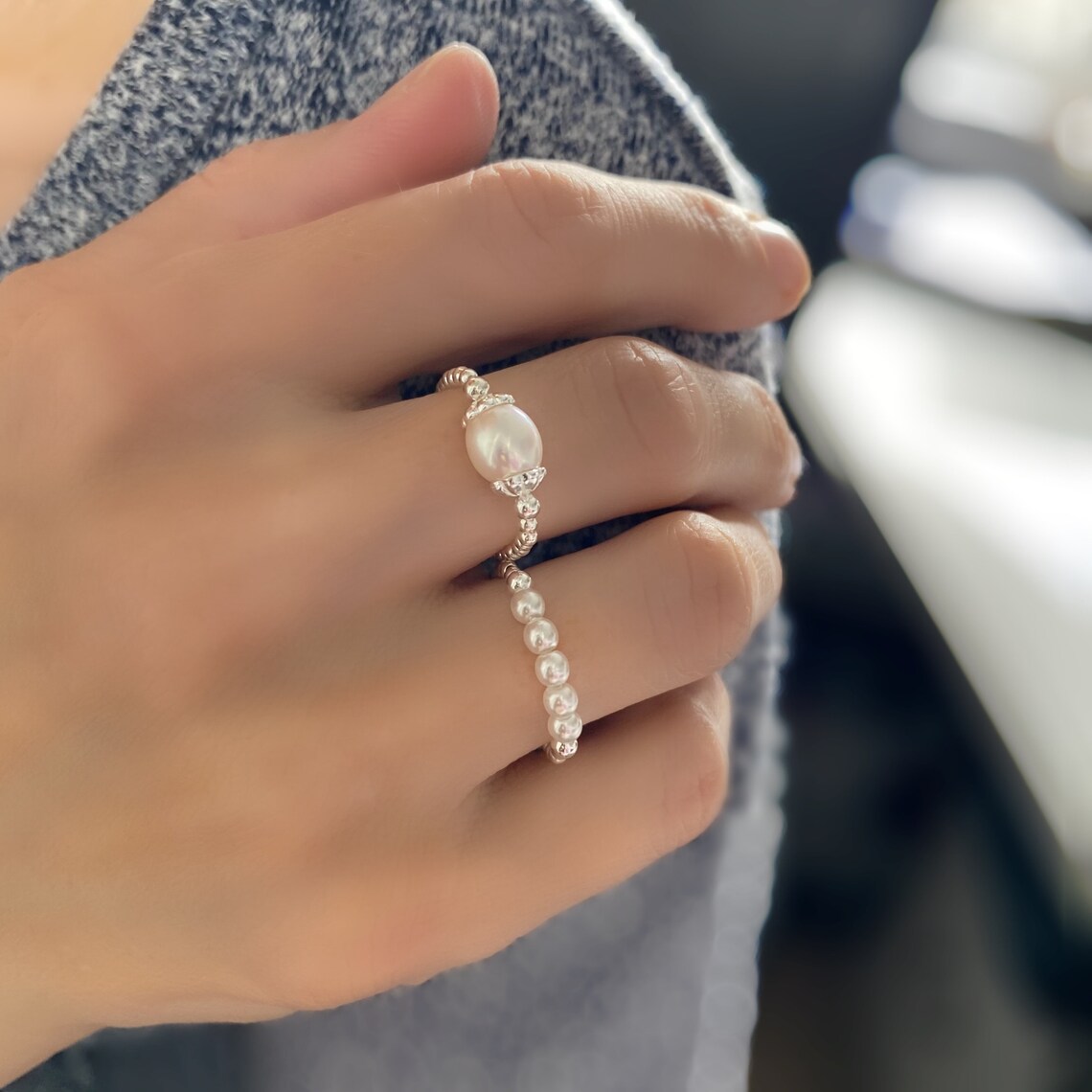 Pearl Ring Pearl Band Ring Sterling Silver Pearl Ring Etsy