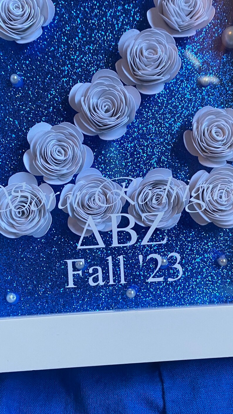 Personalized 5"x7" Zeta Shadow Box: Blue W White Flowers Greek Sorority ...