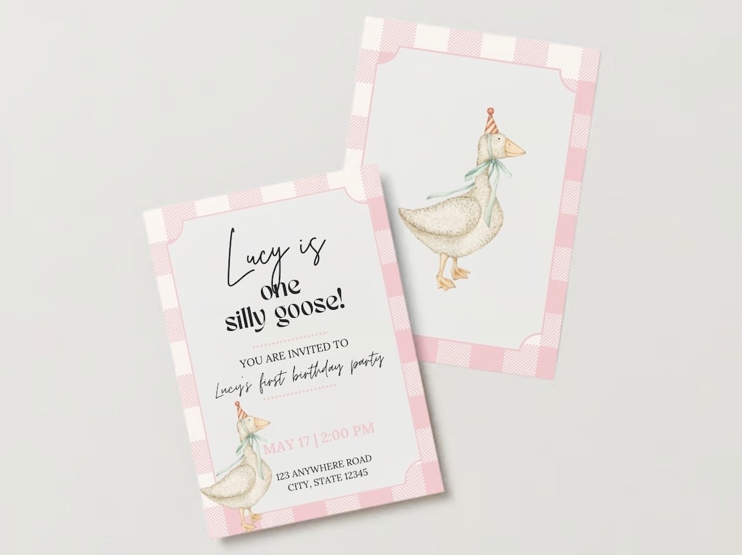 25 One Silly Goose Birthday Invitation | Birthday Invite | Party Goose ...