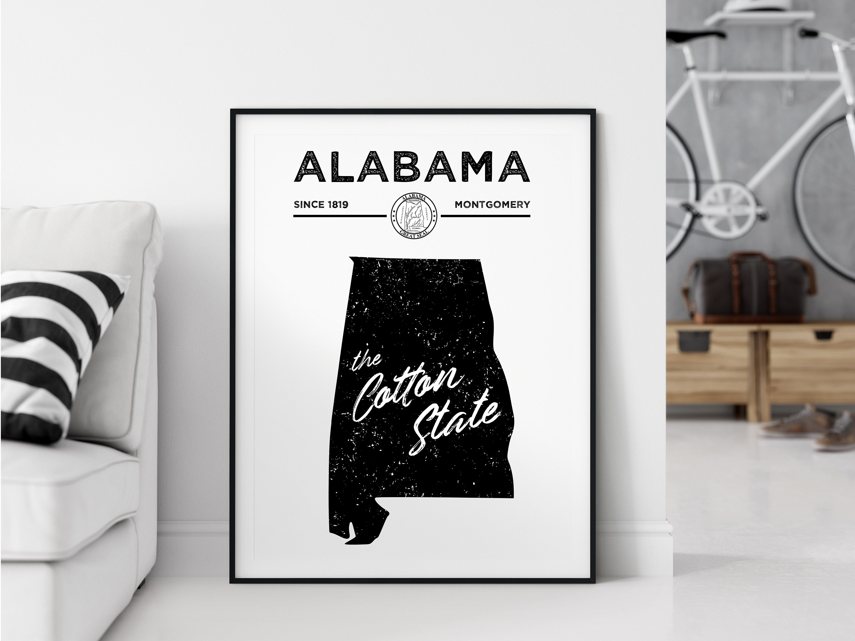 Alabama State Decor Map Art Illustrated Map Poster Print | Etsy