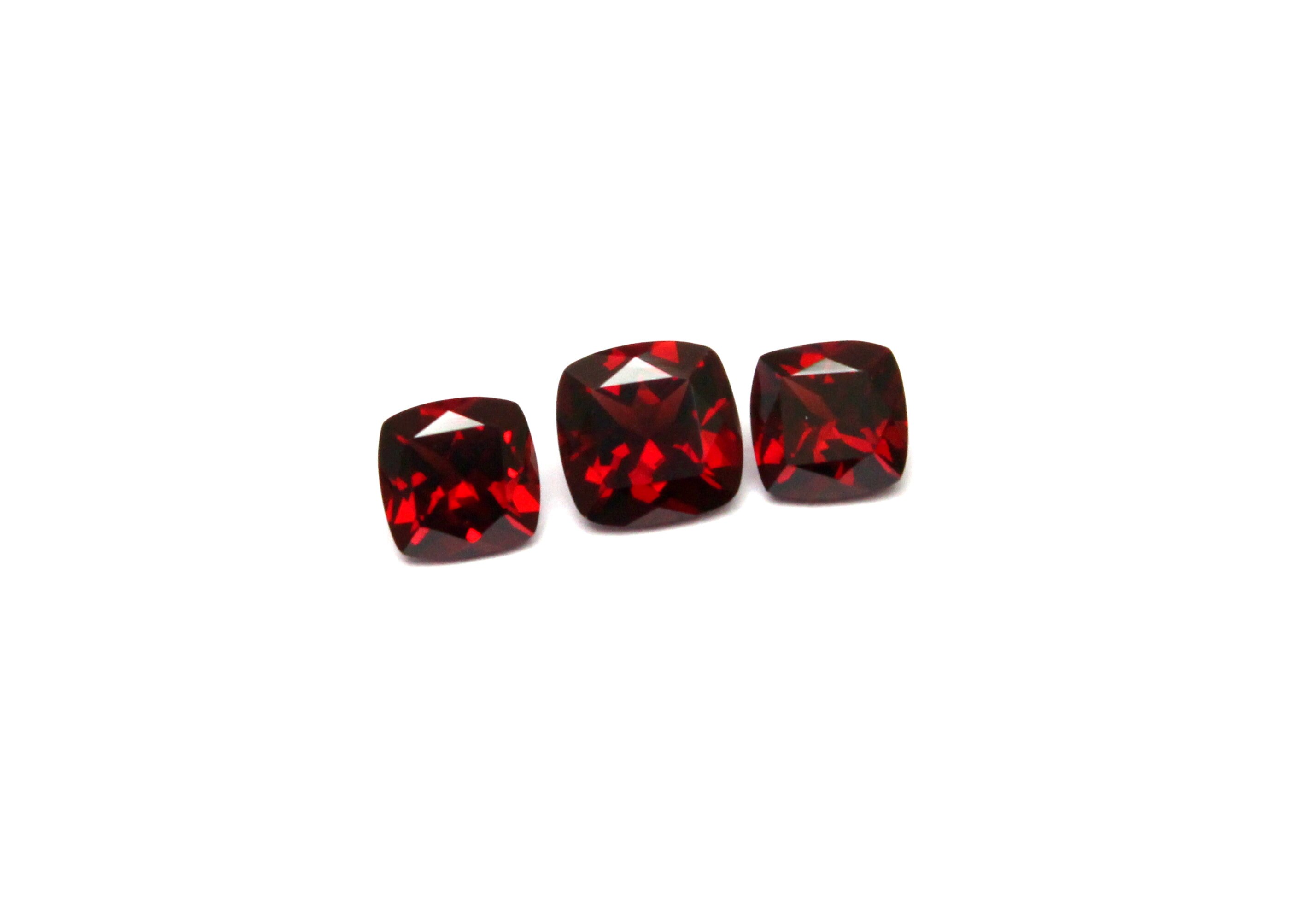 Red Garnet Cushion Shape 3 Piece Set Faceted Gemstones - Loose ...