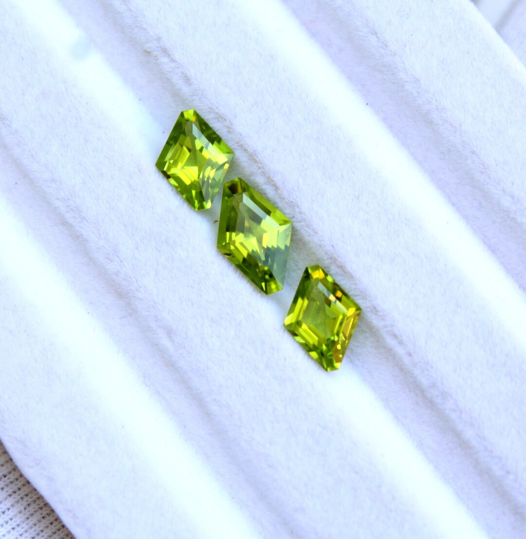 Peridot Fancy Lozenge Cut Pair 3 Piece Set Faceted Gemstones - Loose ...