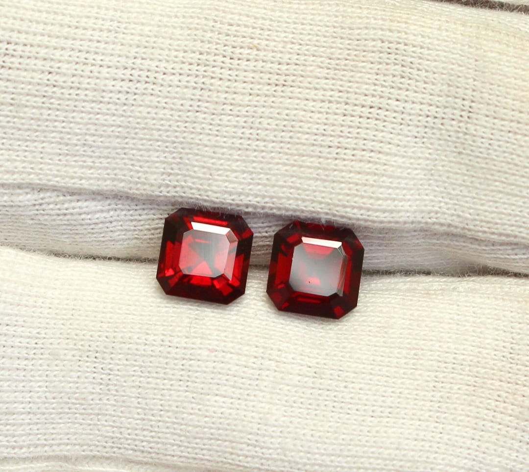 4.30 CT Red Garnet Asscher Cut Pair Faceted Gemstones Loose Gemstones ...