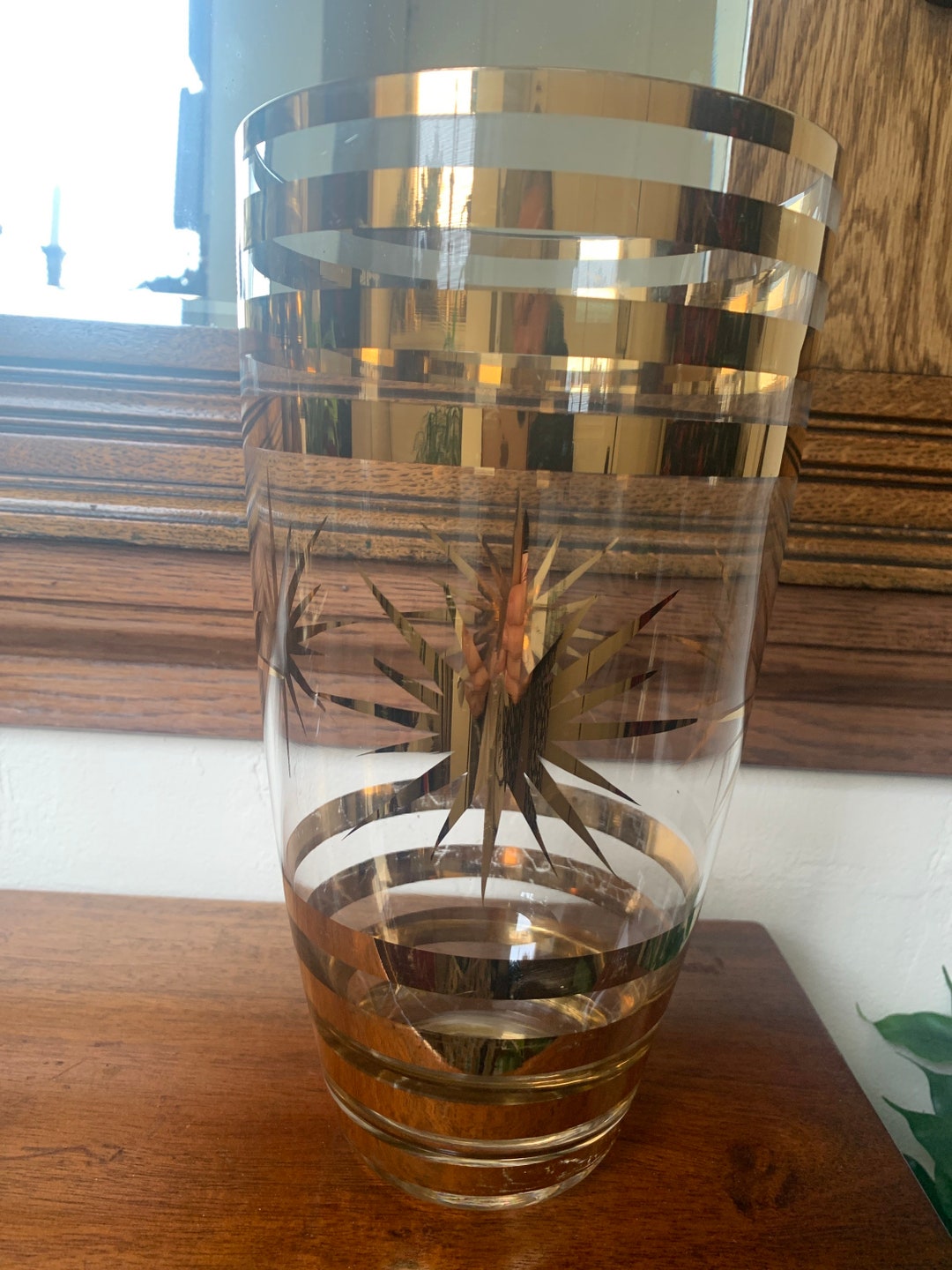 Vintage MCM Clear Glass & Gold Gilt Vase, Gold and Clear Glass Vase ...