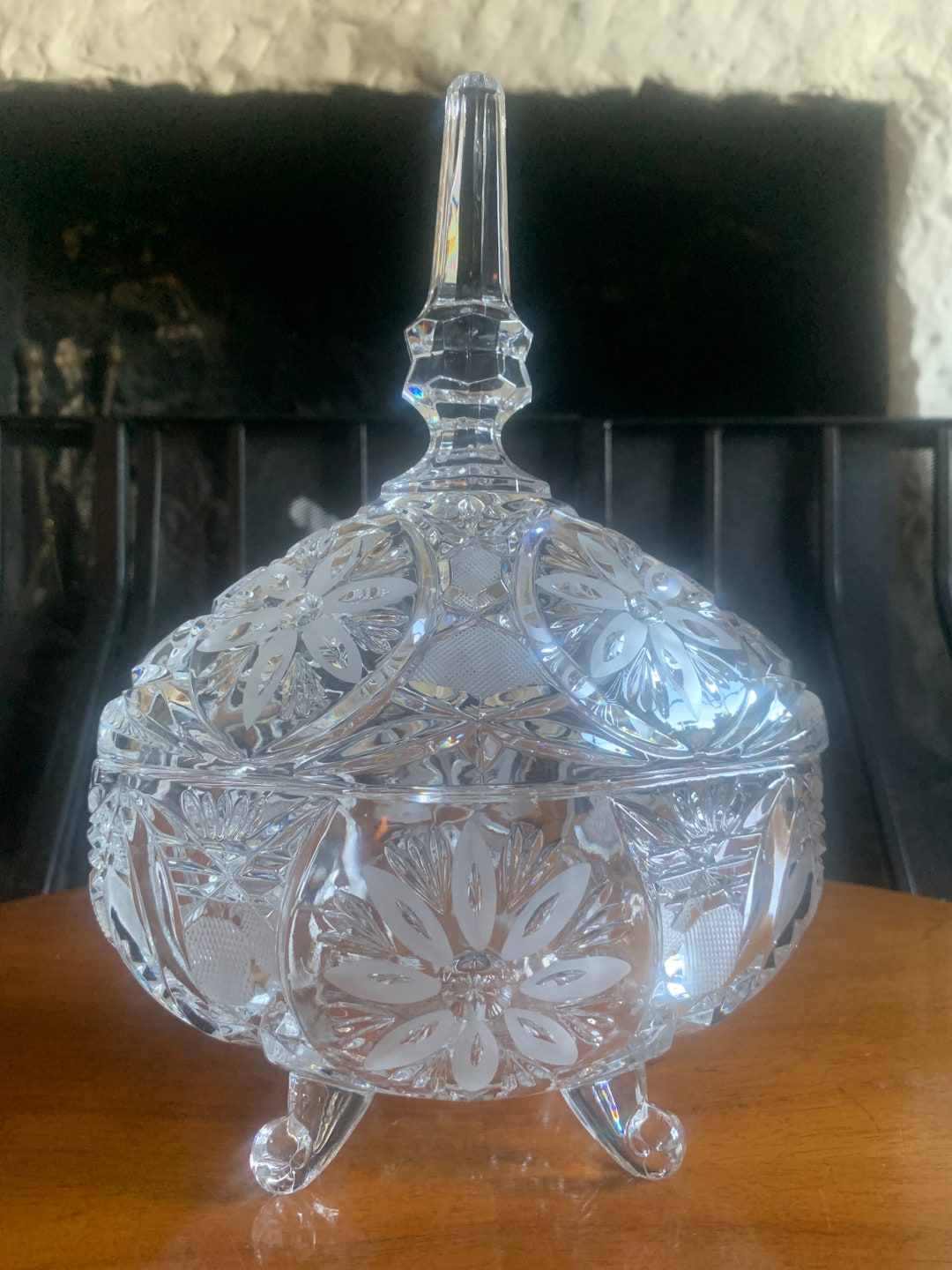 Vintage Large Crystal Bowl, Vintage Large Footed Crystal Bowl, Vintage ...