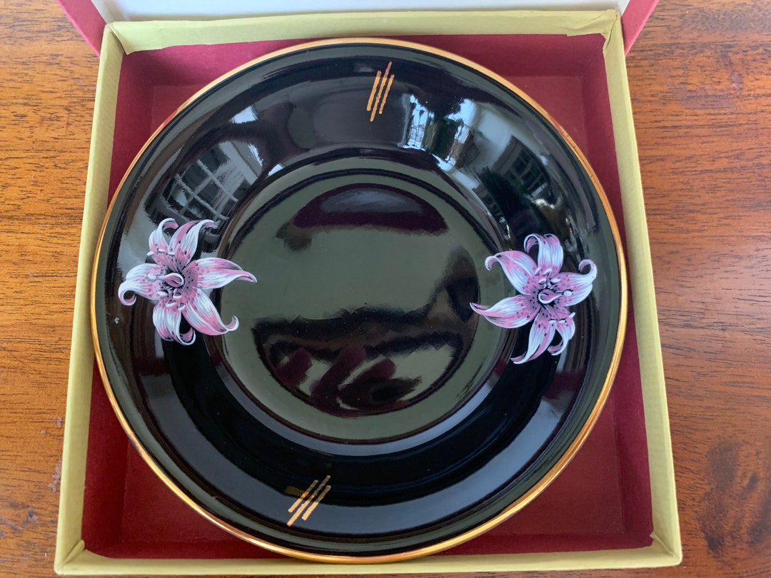 Vintage Black China Orchid Palissy Trinket Dish, Palissy Orchid Dish ...