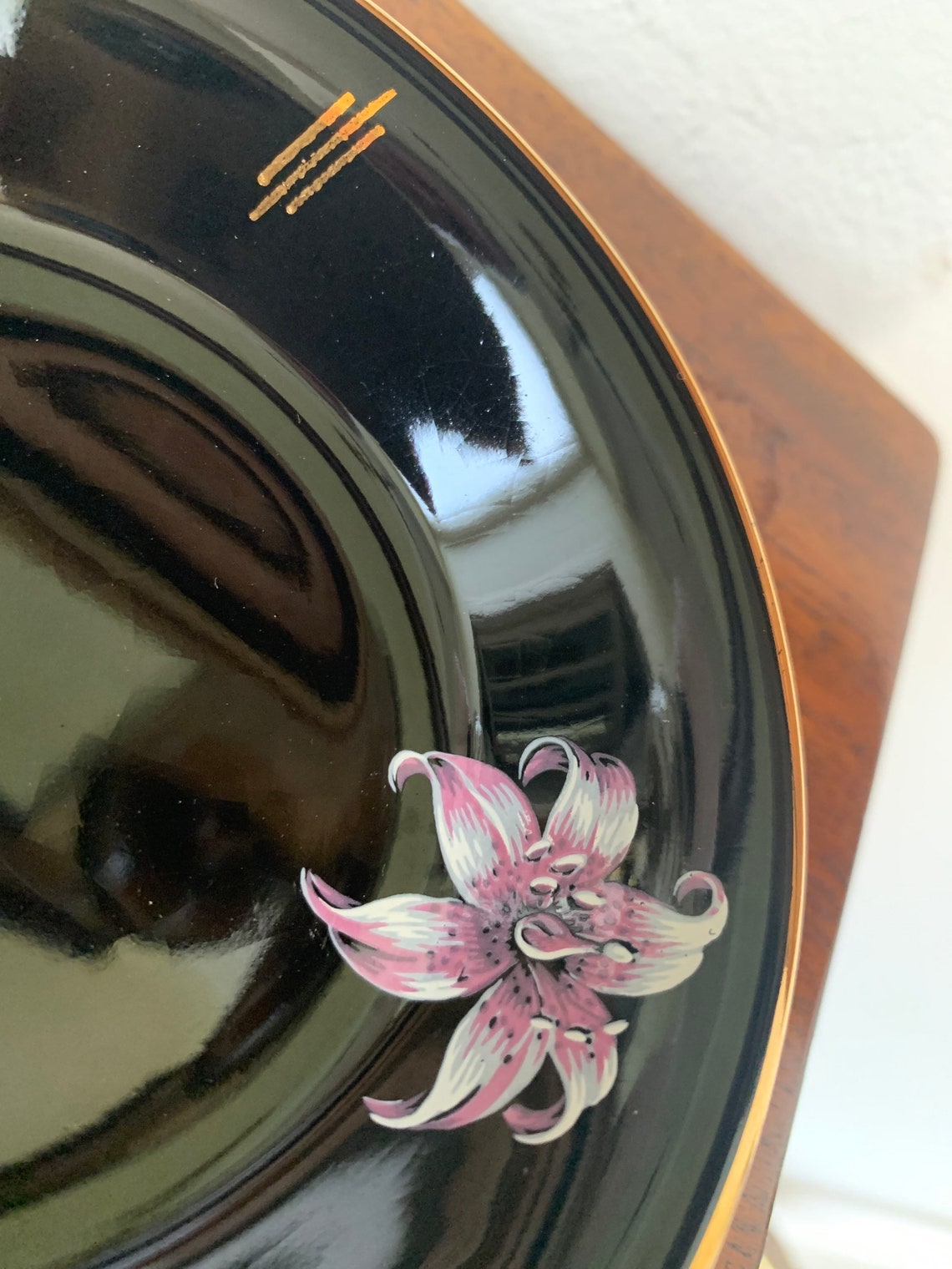 Vintage Black China Orchid Palissy Trinket Dish, Palissy Orchid Dish ...