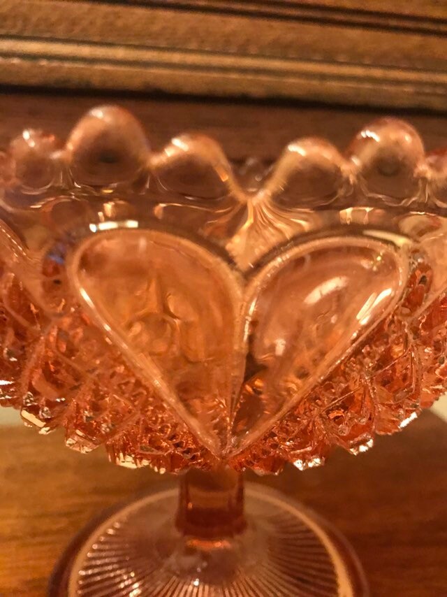 Vintage Pink Pressed Glass Compote - Etsy