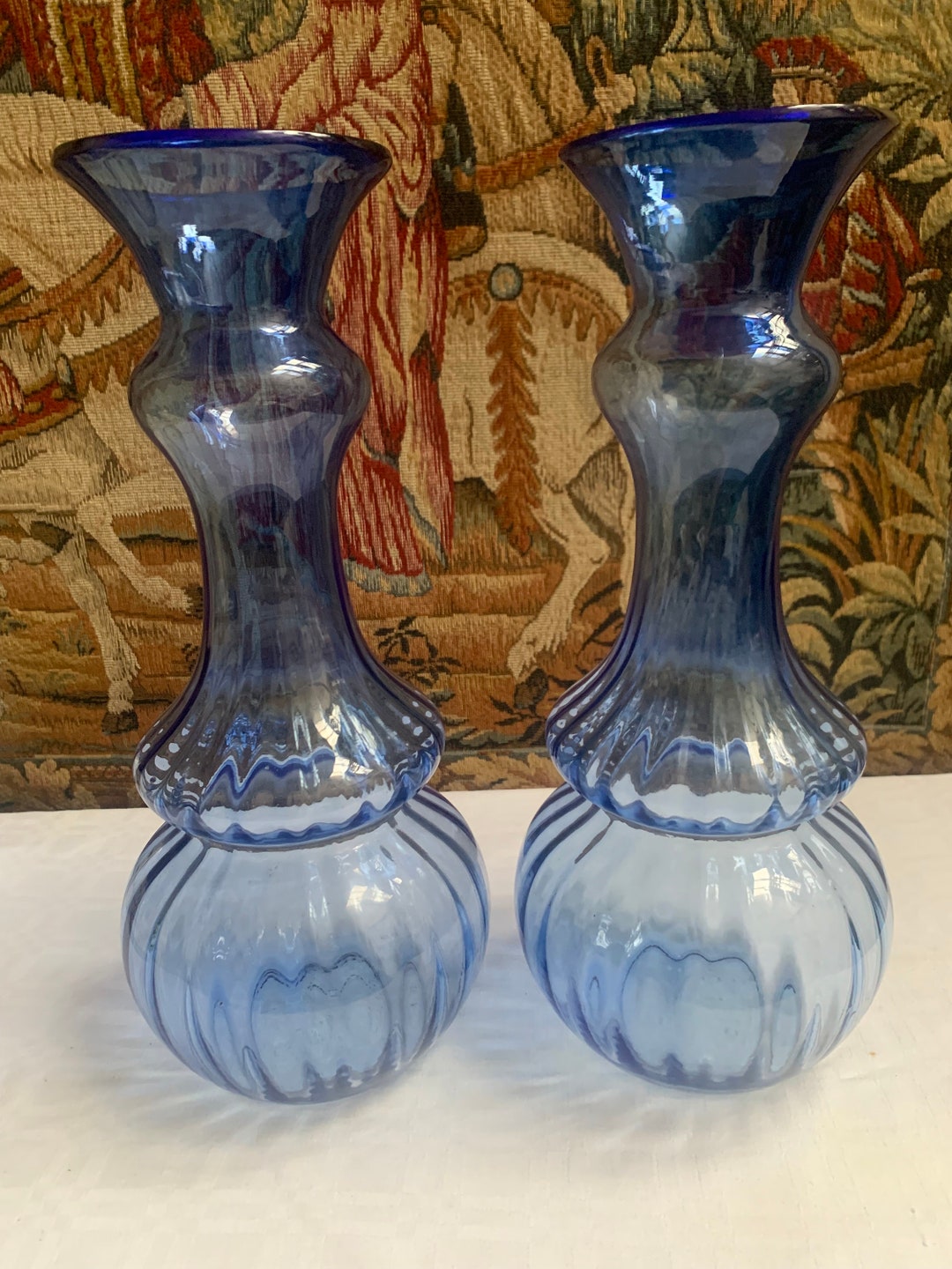 Vintage MCM Pair Cobalt Blue Vases, MCM Blue Glass Vases, Pair MCM ...