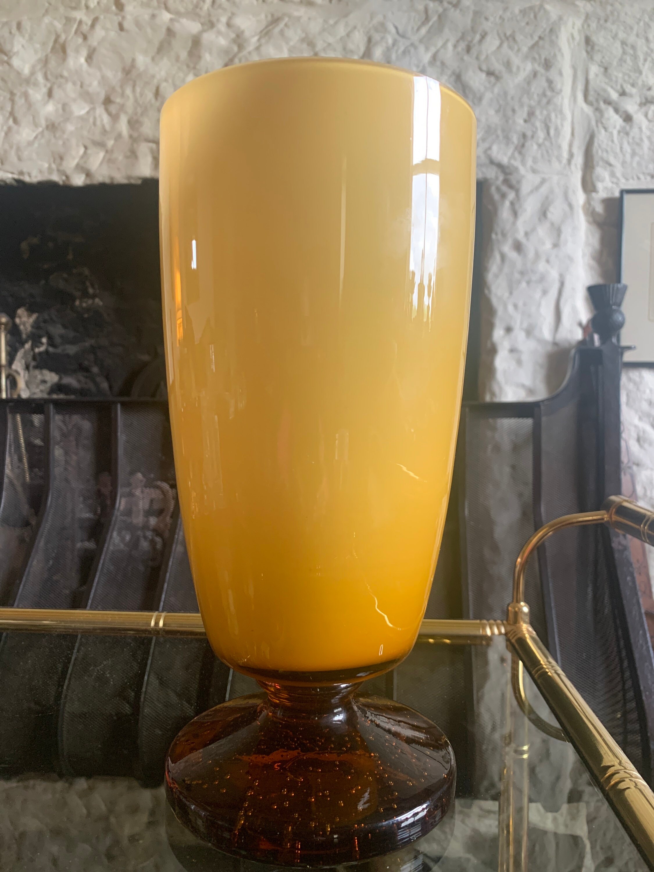 Vintage MCM Art Glass Vase, MCM Mustard Footed Glass Vase, Vintage ...