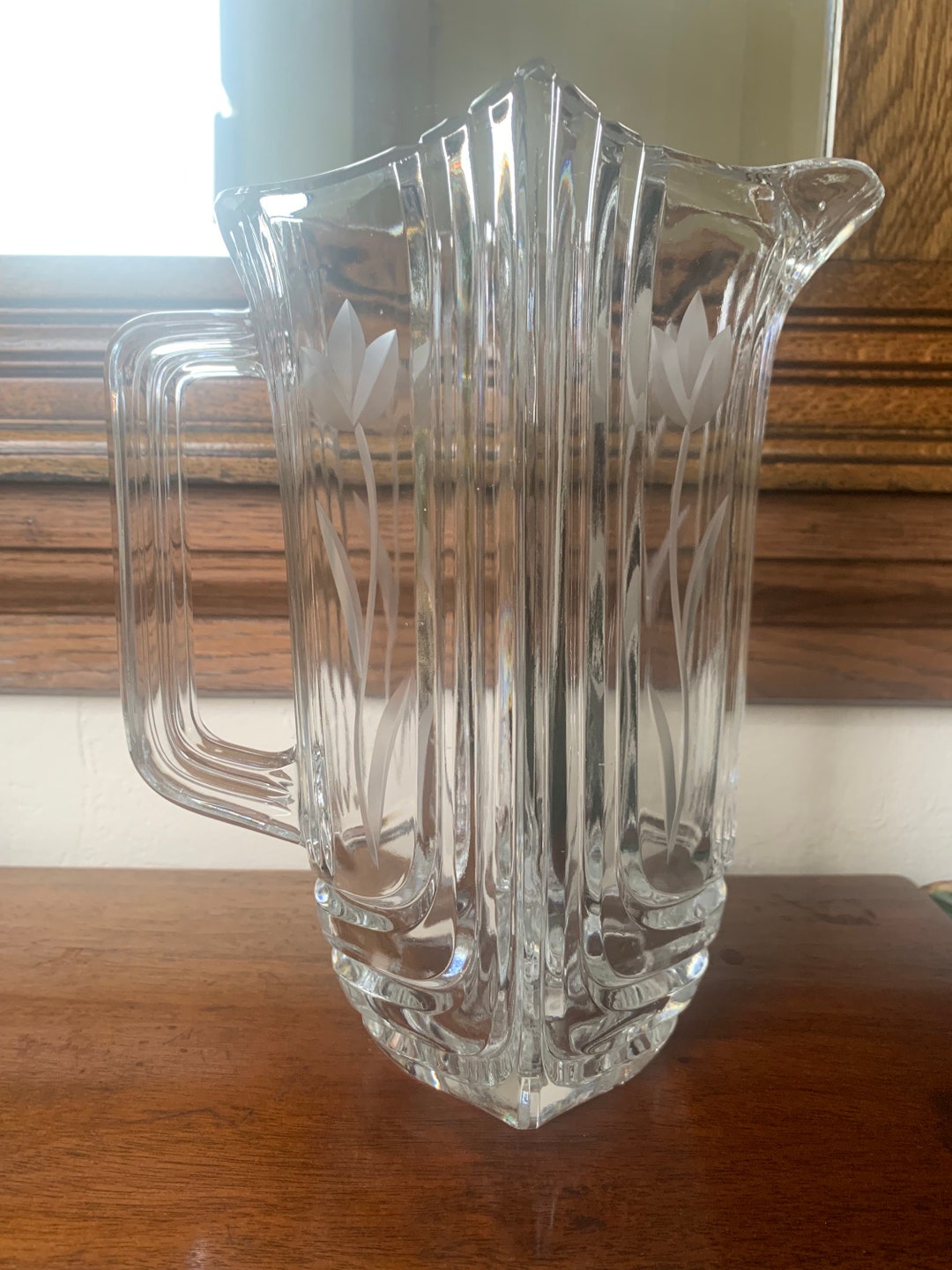Vintage MCM Large Crystal Glass Pitcher, Large Crystal Glass Jug ...