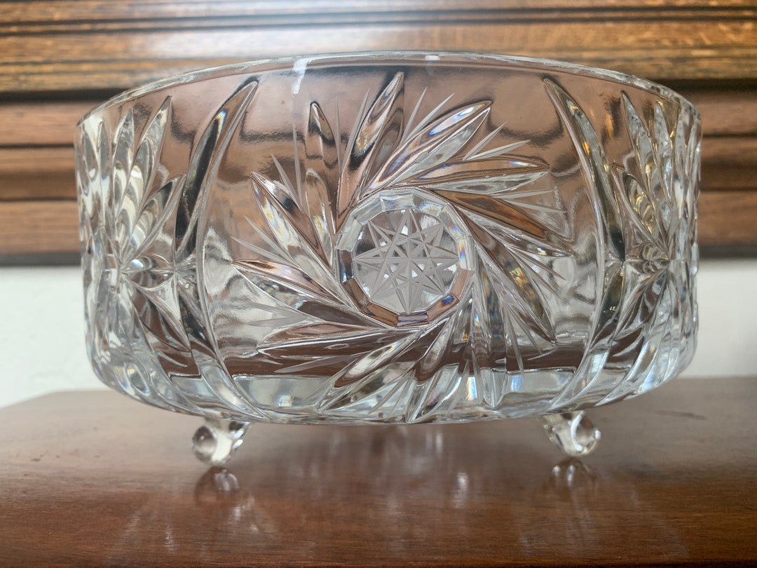 Vintage Crystal Footed Bowl, Vintage Deep Cut Crystal Bowl, Vintage ...