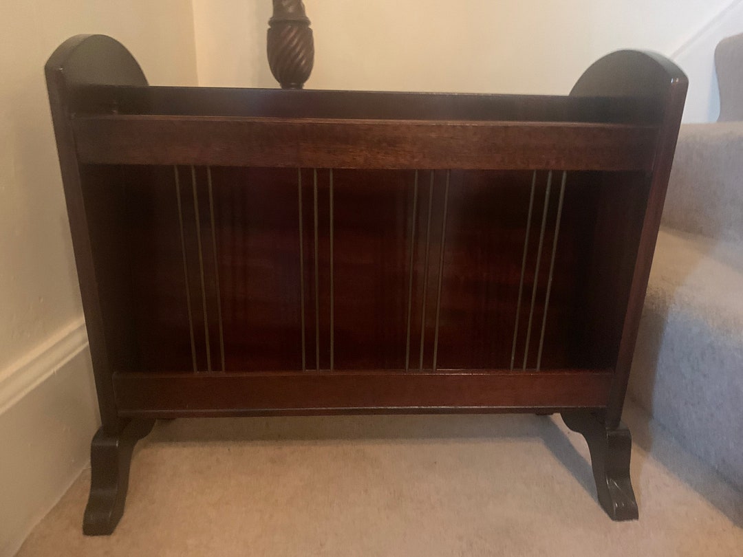 Vintage Wooden Magazine Rack, Rosewood & Brass Magazine Rack / Side ...