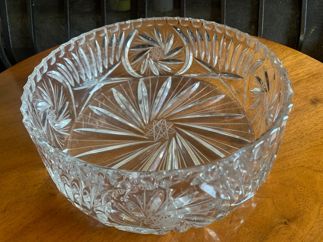 Vintage Large Deep Cut Crystal Bowl, Heavy Deep Cut Crystal Bowl - Etsy