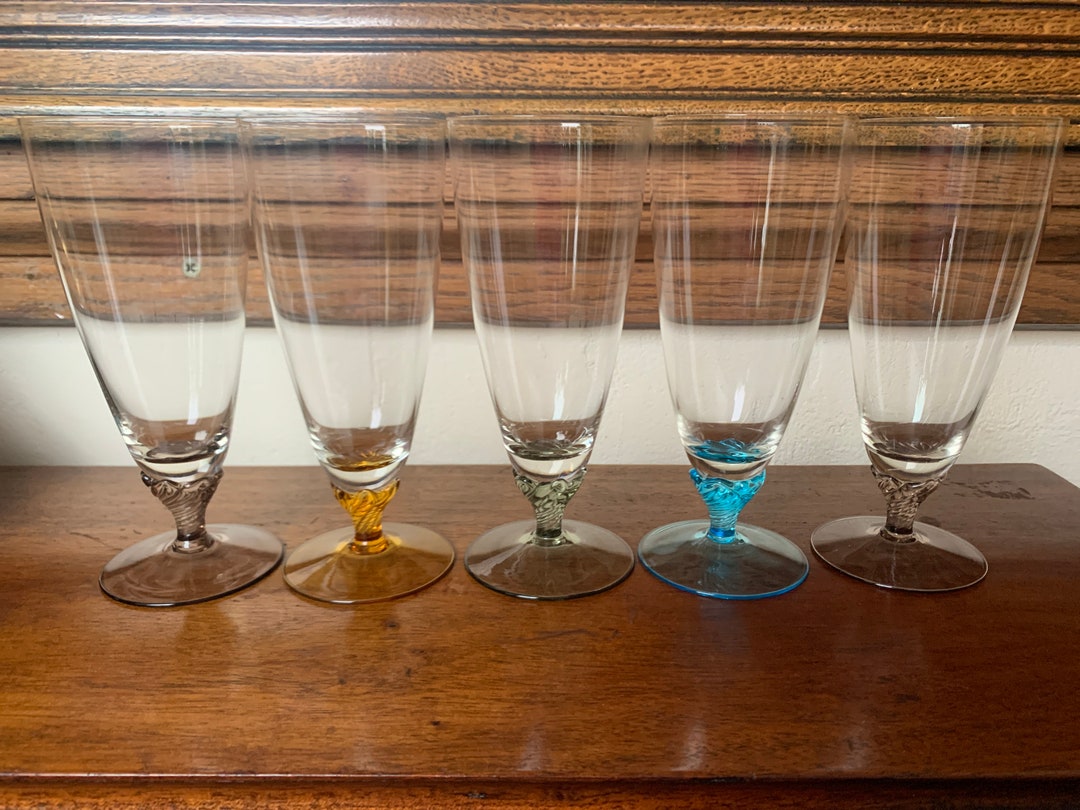 Vintage 1950s Coloured Stemmed Glasses, MCM Footed Highball Glasses ...
