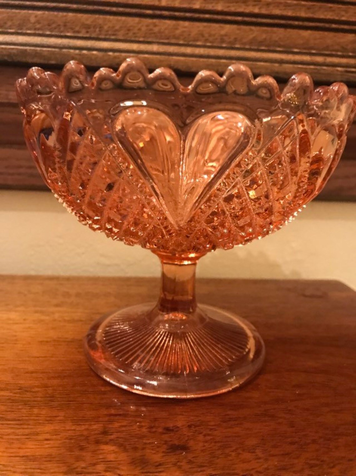 Vintage Pink Pressed Glass Compote - Etsy