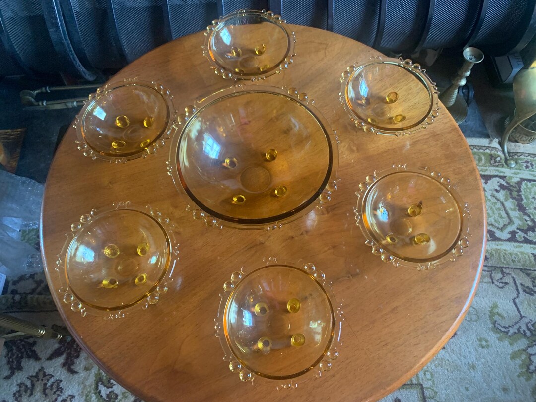 Vintage Soweby Amber Glass Dessert Set, Sowerby Dessert Bowls, Vintage ...