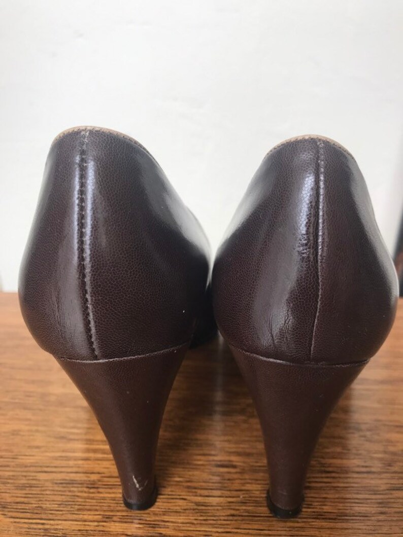 Vintage St Michael Brown and Beige Leather Peep-toe Shoes, Slip Ons ...