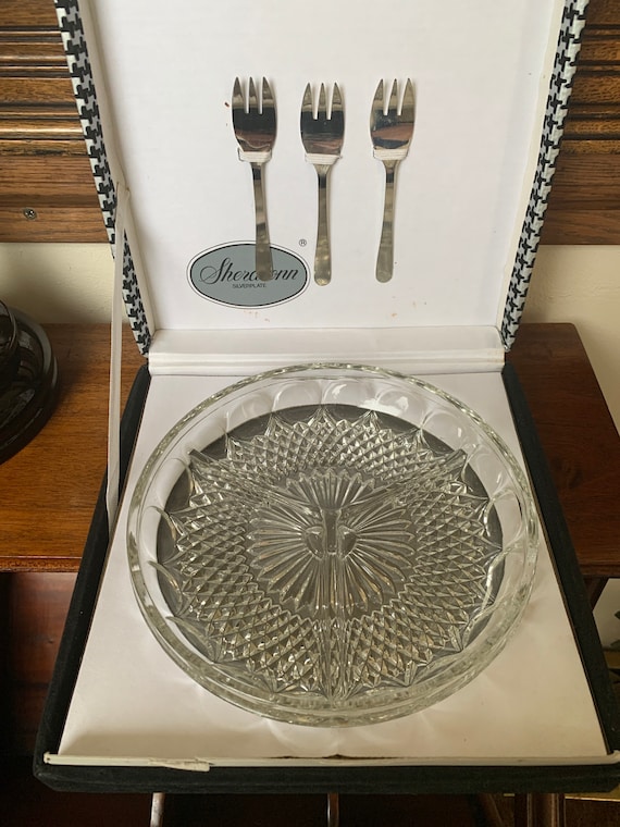 Vintage Sheratonn Cut Glass Serving Diss Glass Sectional | Etsy