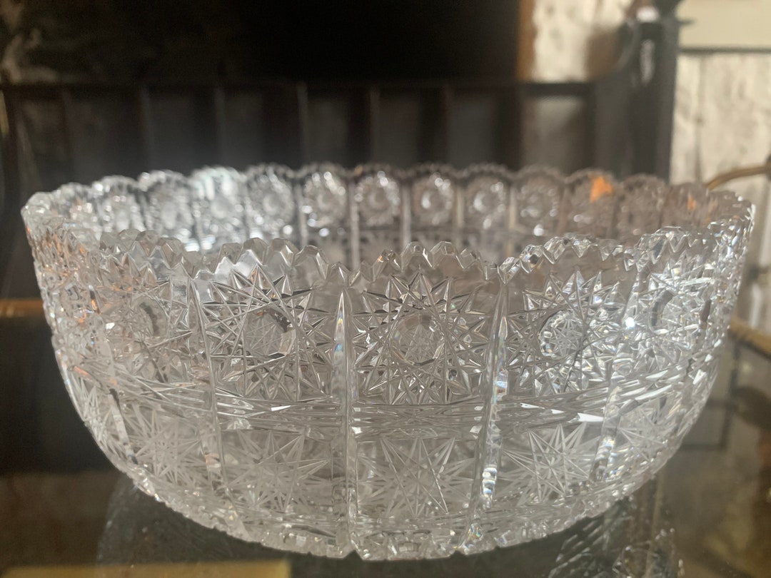Vintage Bohemian Cut Crystal Large Bowl, Bohemian Hand Cut Crystal Bowl ...