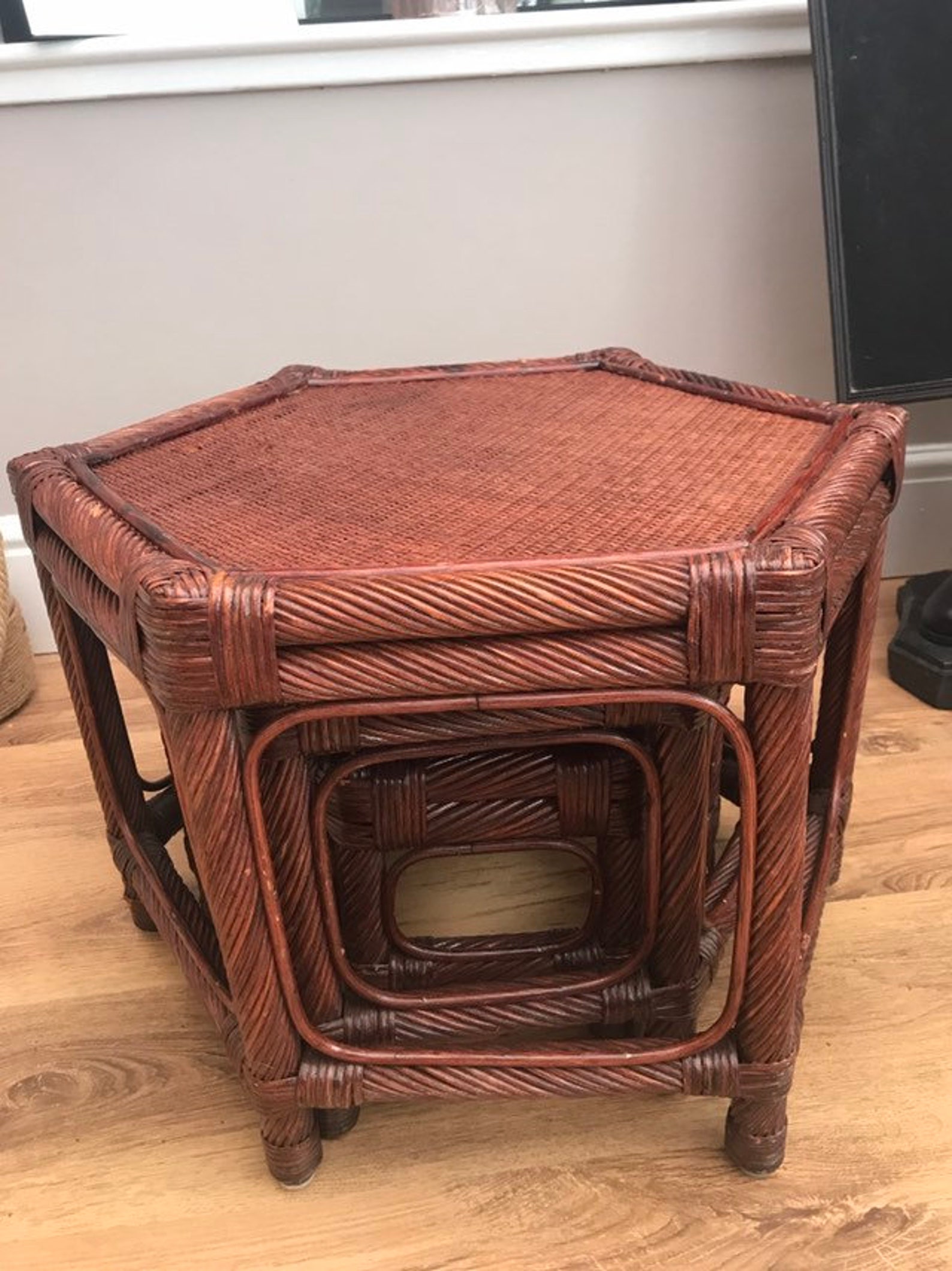 Vintage Rattan Nesting Tables Rattan Hexagonal Tables MCM - Etsy