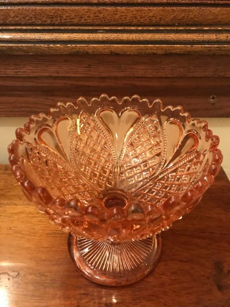 Vintage Pink Pressed Glass Compote - Etsy