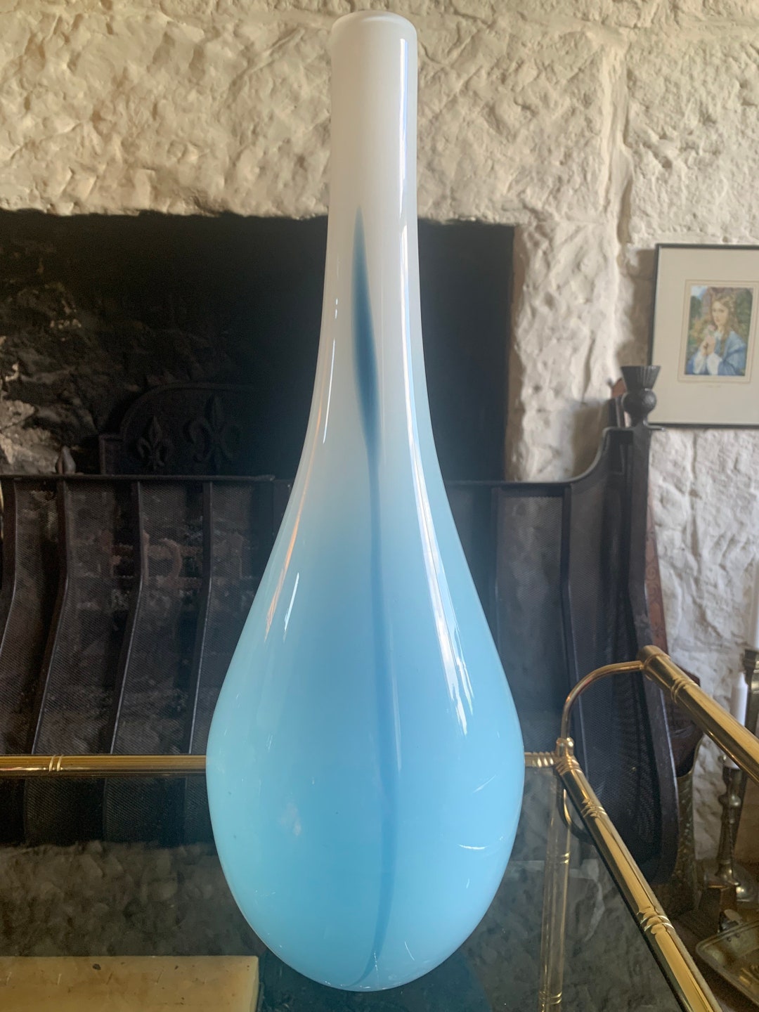 Vintage Tall Long Neck Blue & White Vase, Tall Blue and White Vase ...