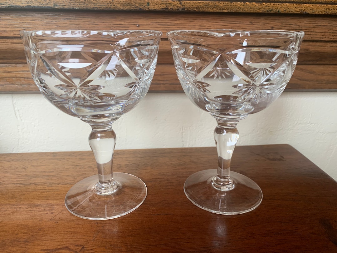 Vintage Set of Two Cut Crystal Sundae Glasses, Crystal Dessert Glasses ...