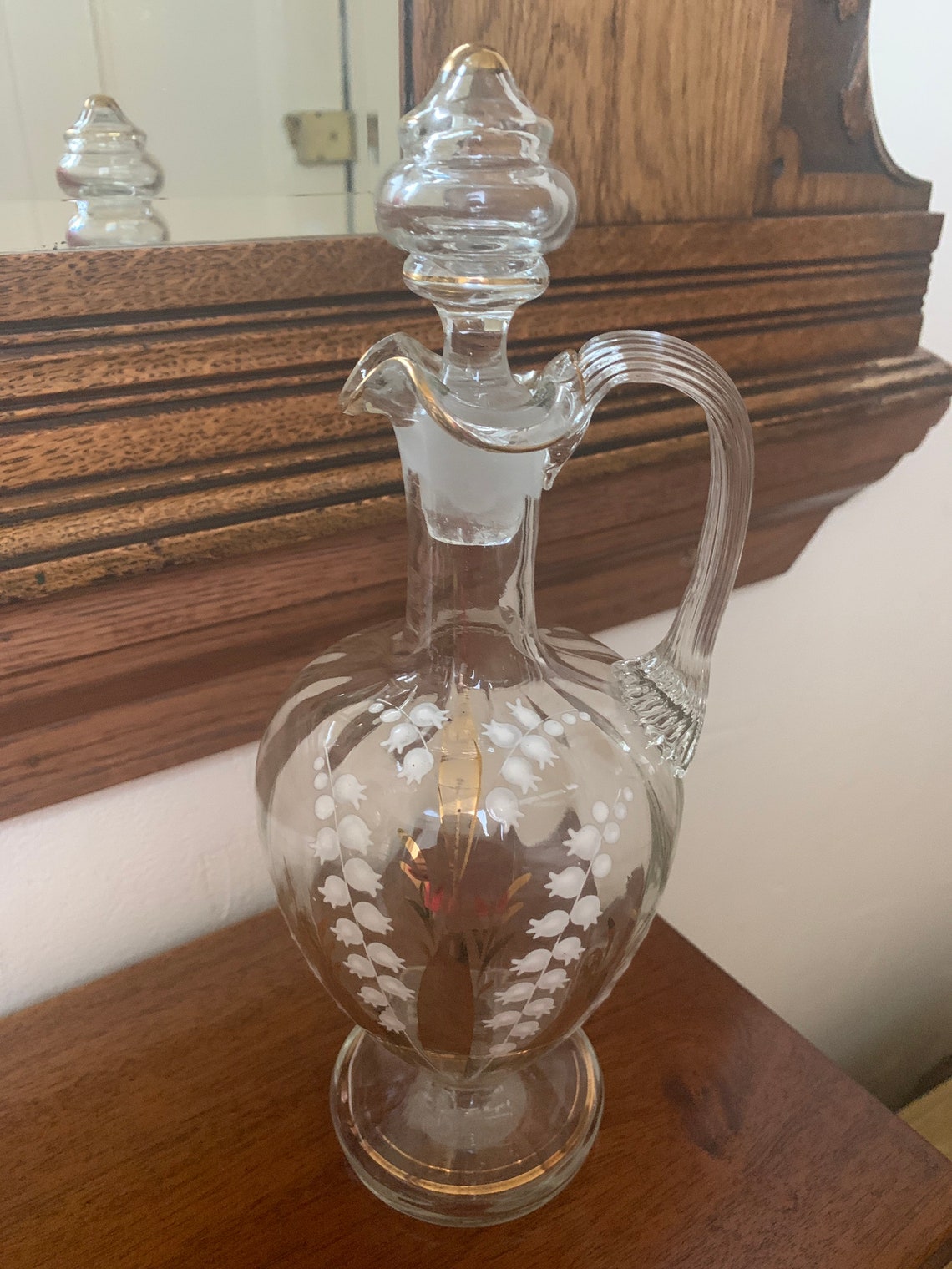 Vintage Hand Painted Glass Decanter, Glass Wine Decanter, Glass Pitcher ...