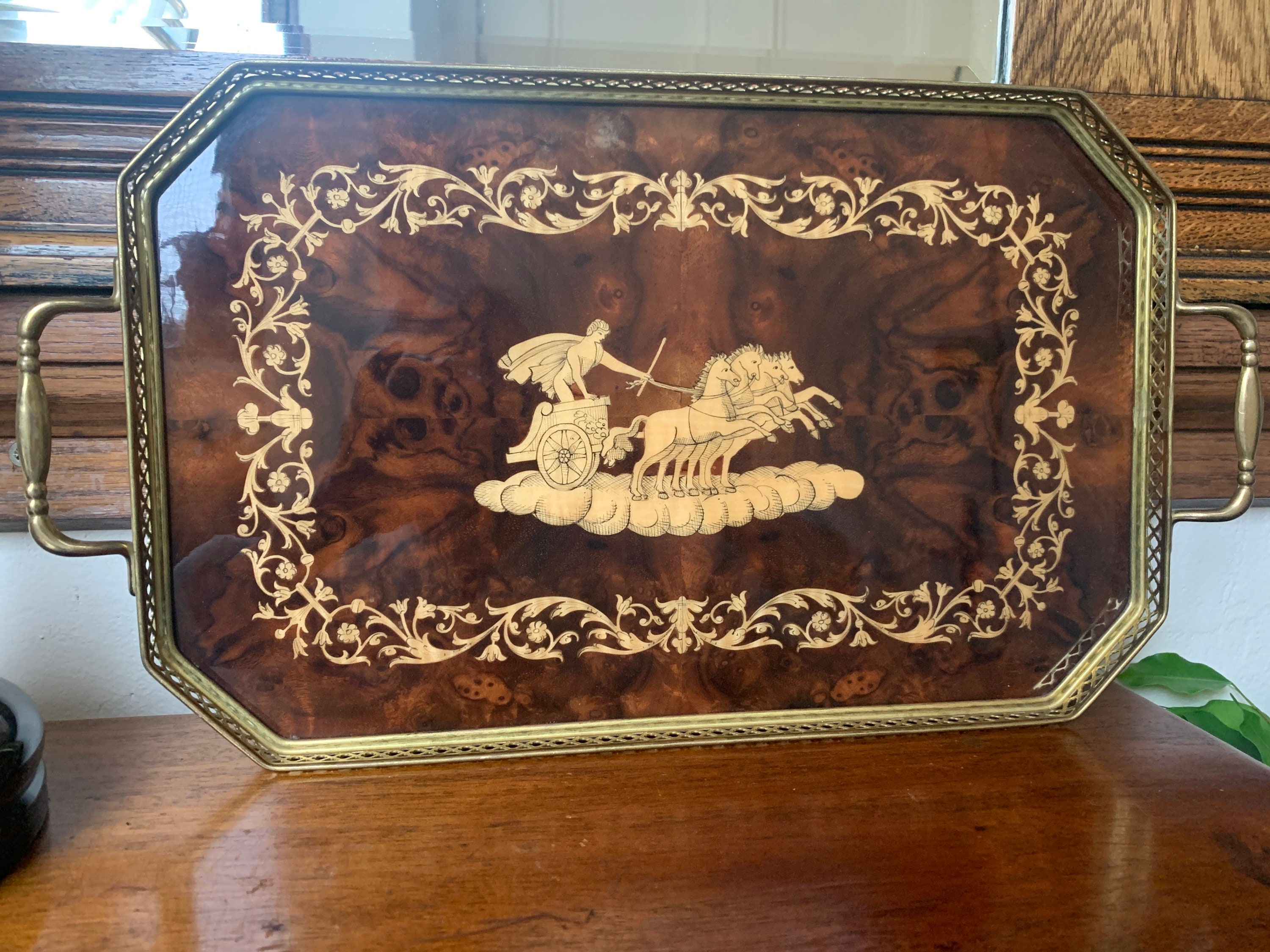 Vintage Italian Marquetry Tray Brass & Marquetry Tray - Etsy