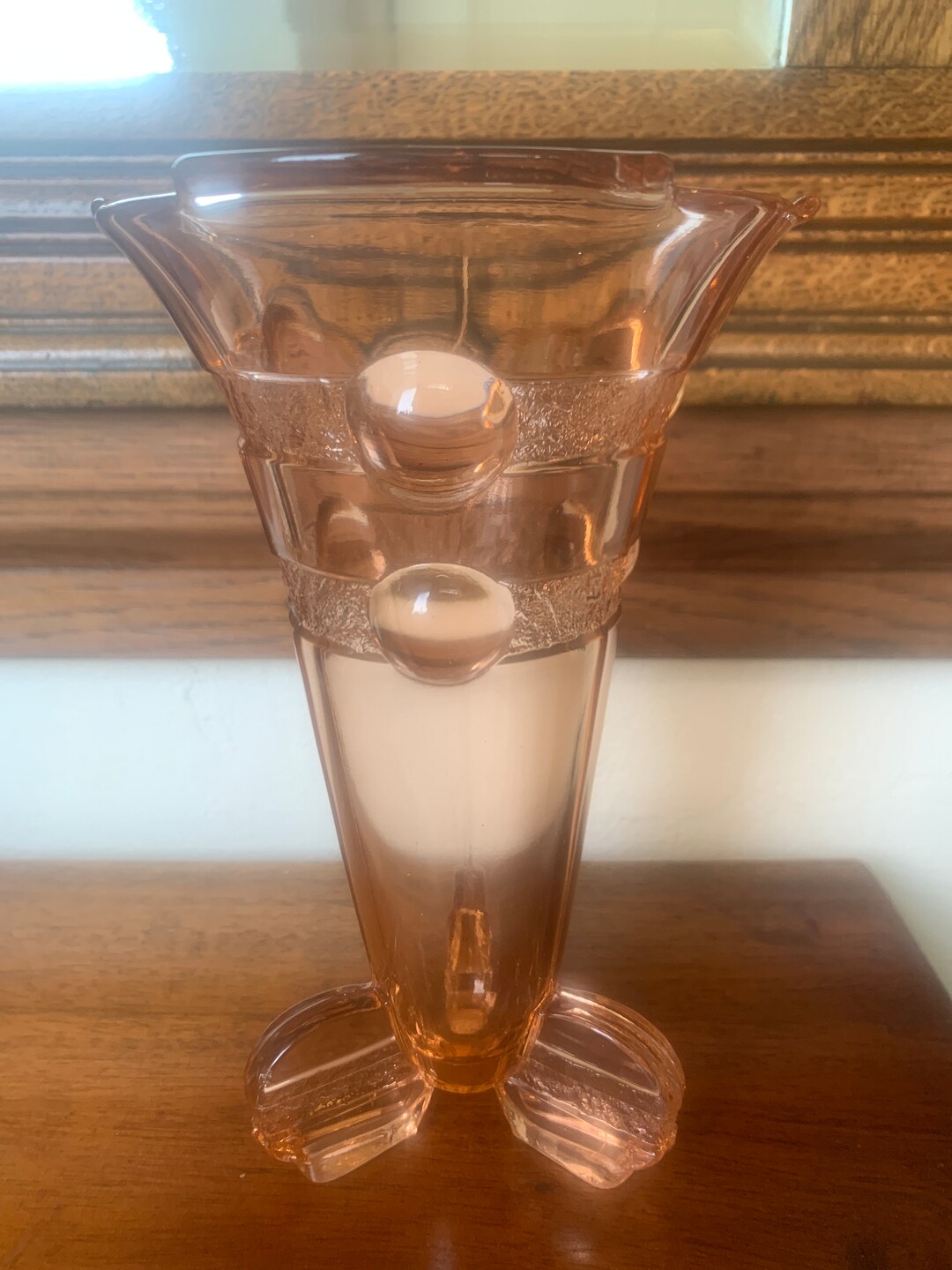 Art Deco Pink Glass Vase, Vintage Art Deco Pressed Glass Vase - Etsy