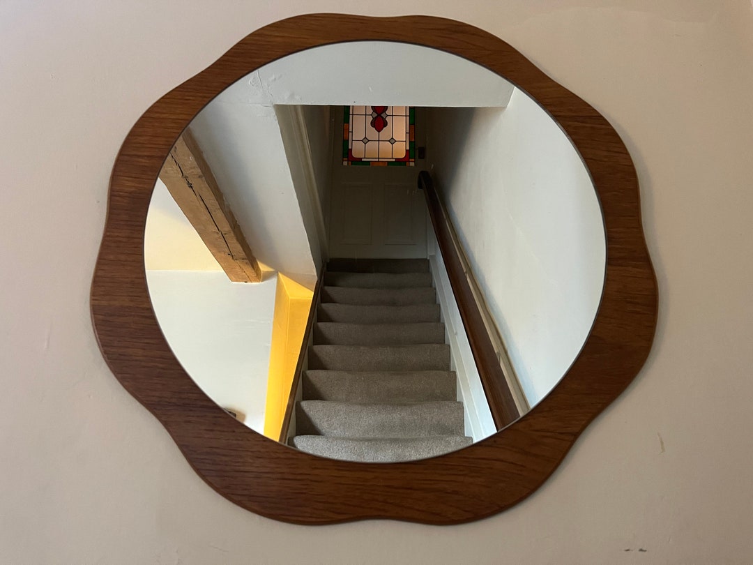 Vintage MCM Teak Framed Circular Mirror, MCM Teak Mirror, Vintage I970s ...