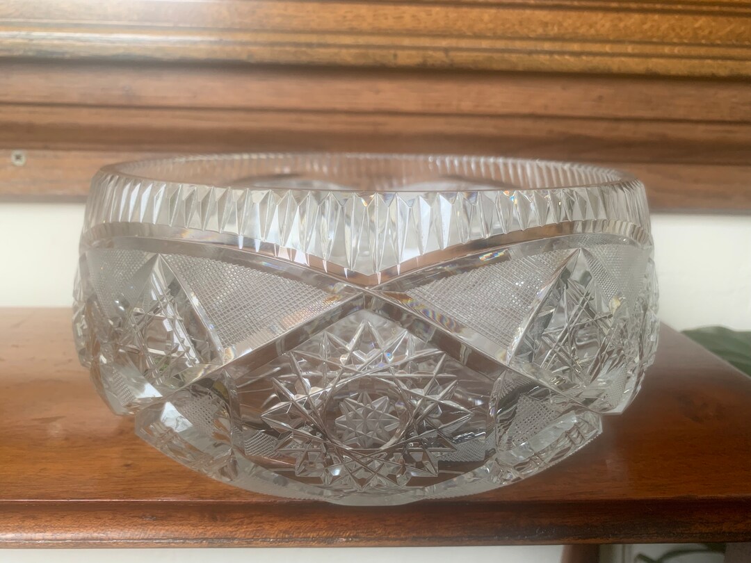 Vintage Bohemian Crystal Bowl, Large Deep Cut Crystal Bowl, Deep Cut ...