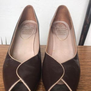 Vintage St Michael Brown and Beige Leather Peep-toe Shoes, Slip Ons ...
