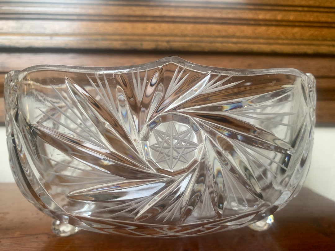 Crystal Bowl, Large Footed Crystal Bowl, Deep Cut Crystal Footed Bowl ...