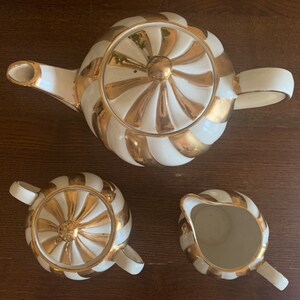 Vintage Sadler Gold and Cream Candy Stripe Teapot Sugar & Cream ...