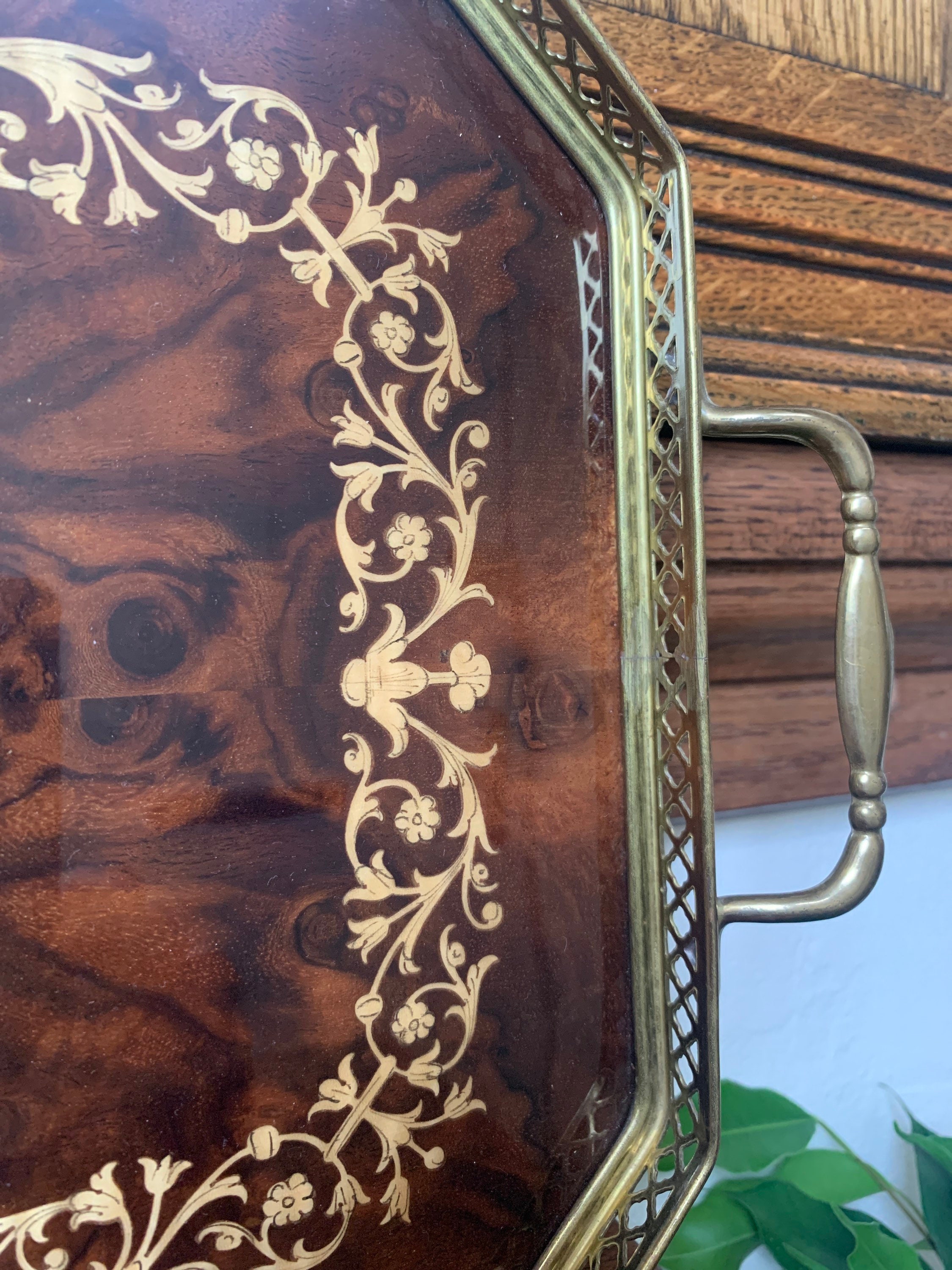 Vintage Italian Marquetry Tray Brass & Marquetry Tray - Etsy