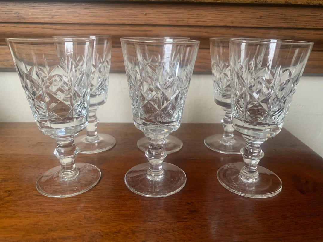 Set of 6 Sherry Glasses, Six Crystal Sherry Glasses, Vintage Crystal ...