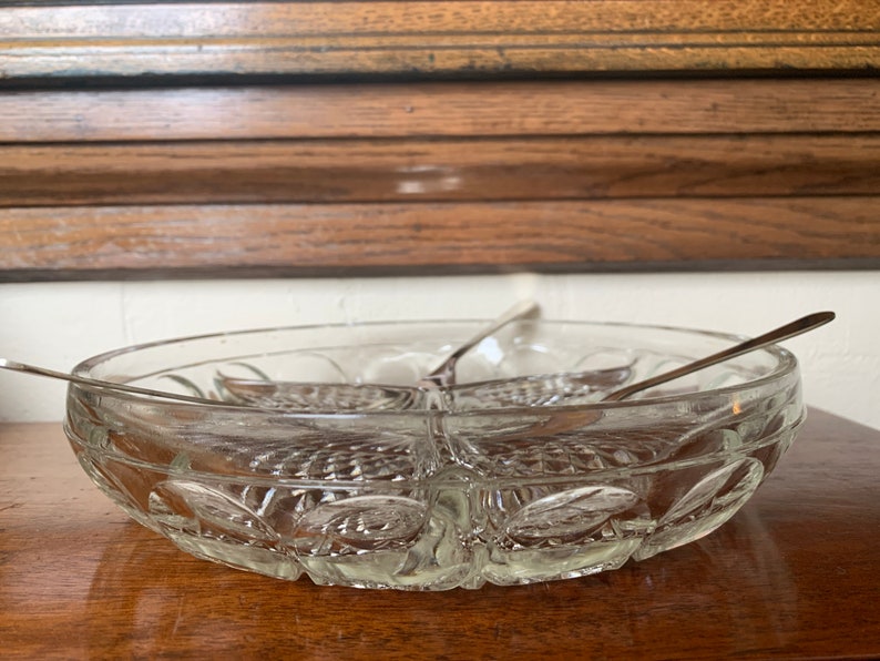 Vintage Sheratonn Cut Glass Serving Diss Glass Sectional | Etsy