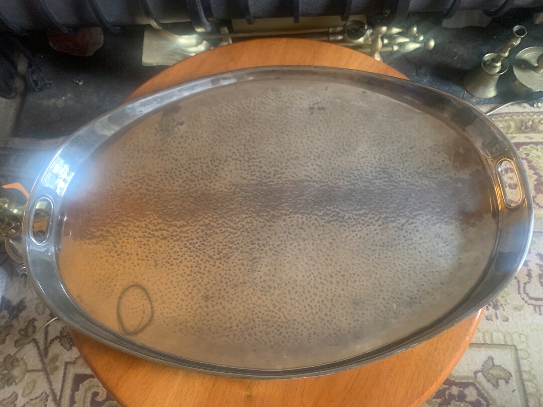 Antique Arts & Crafts Oval Butlers Tray, Large Oval Silver Metal Tray ...