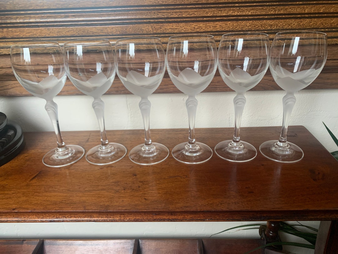Vintage Crystal Petal Wine Glasses, LR Slovakia Crystal Wine Glasses ...