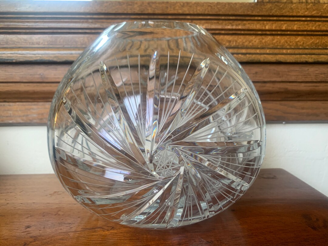 Vintage Large Cut Crystal Rose Bowl, Large Crystal Rose Bowl, Large Cut ...
