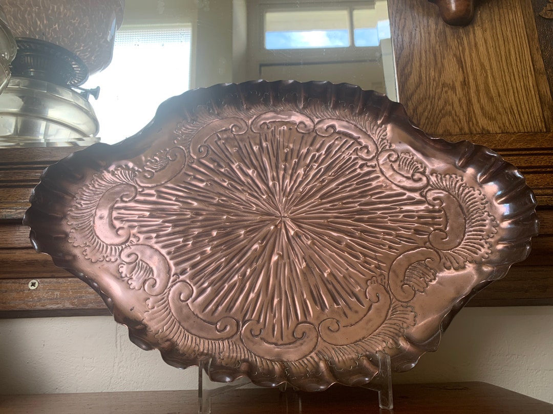 Art Nouveau Repousse Copper Serving Tray, Antique Copper Tray, Art ...