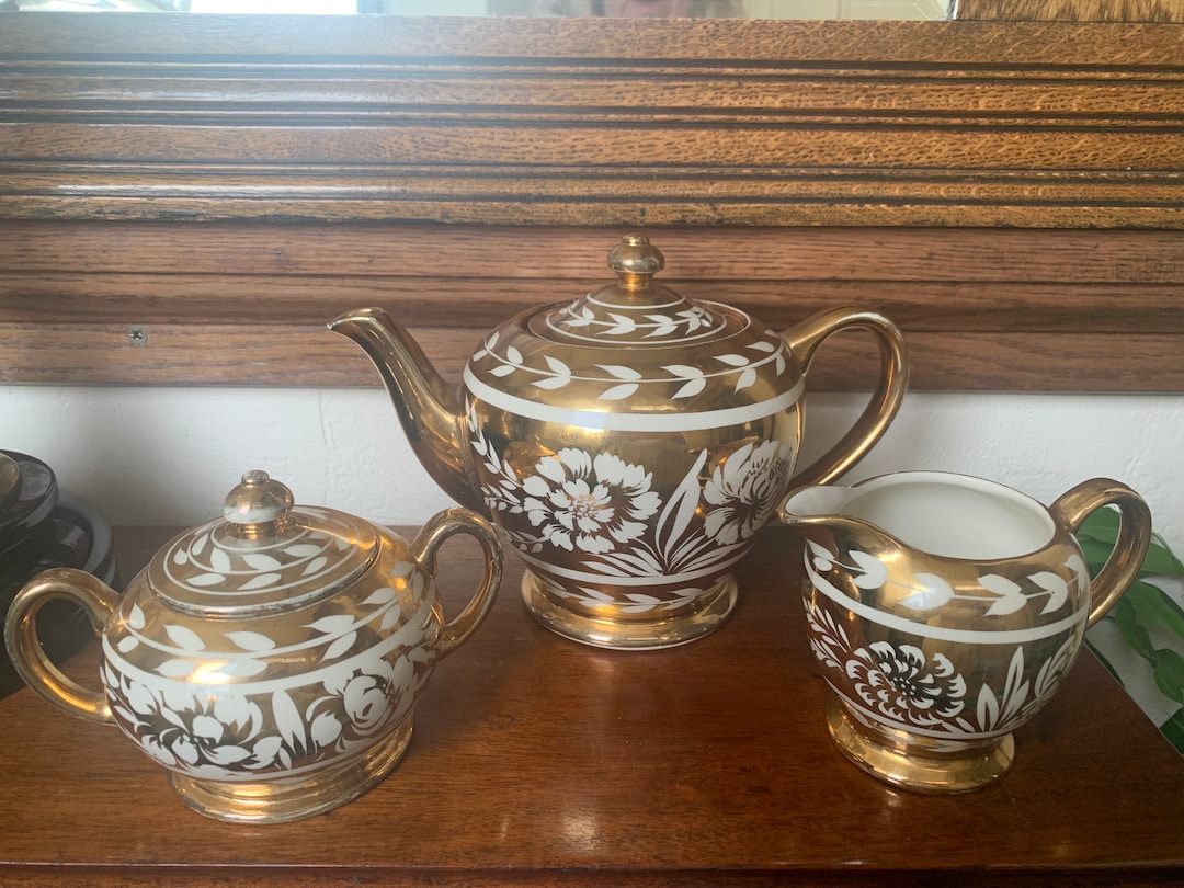 Vintage Sadler Teapot Set, Vintage Sadler Gold Gilt Floral Tea Set ...