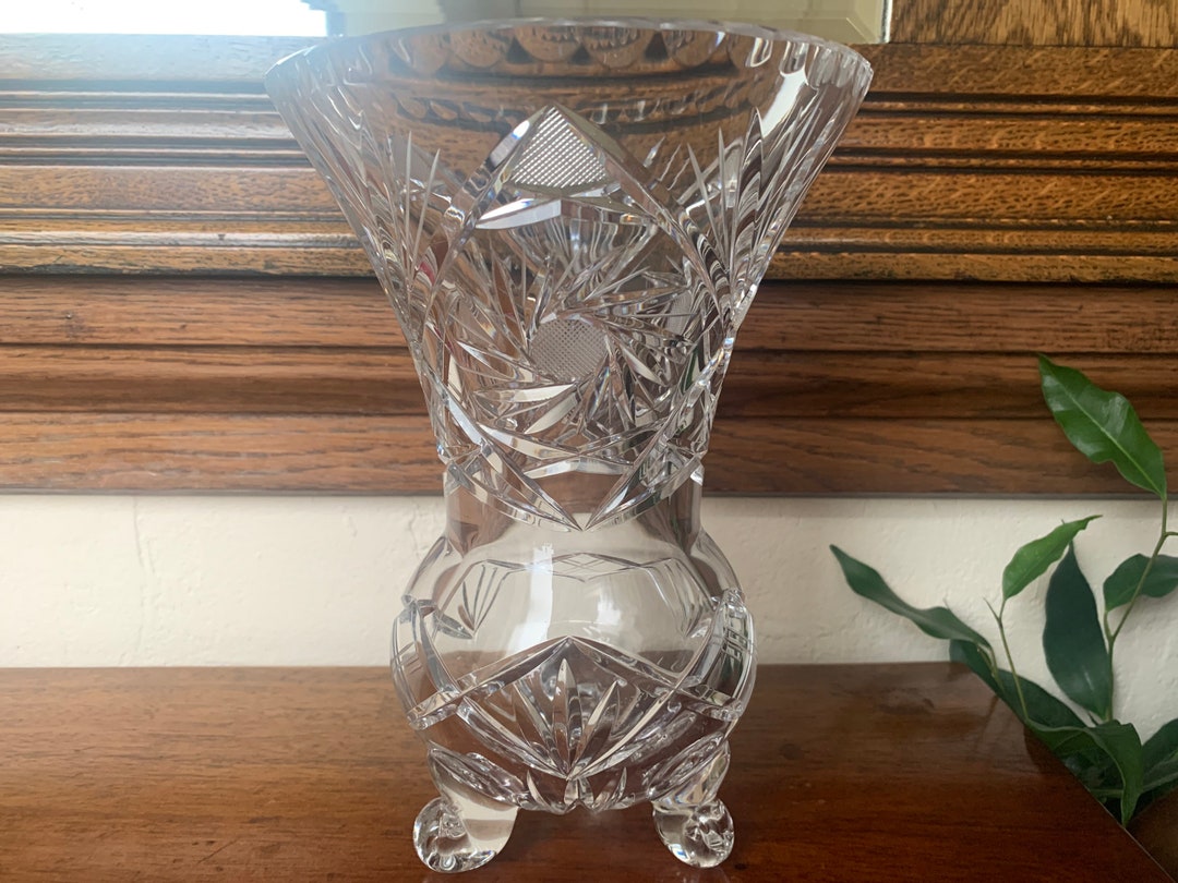 Vintage Thistle Cut Crystal Footed Vase, Thistle Shaped Crystal Vase ...