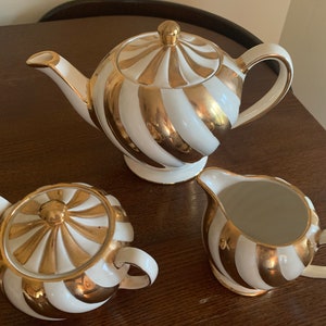 Vintage Sadler Gold and Cream Candy Stripe Teapot Sugar & Cream ...