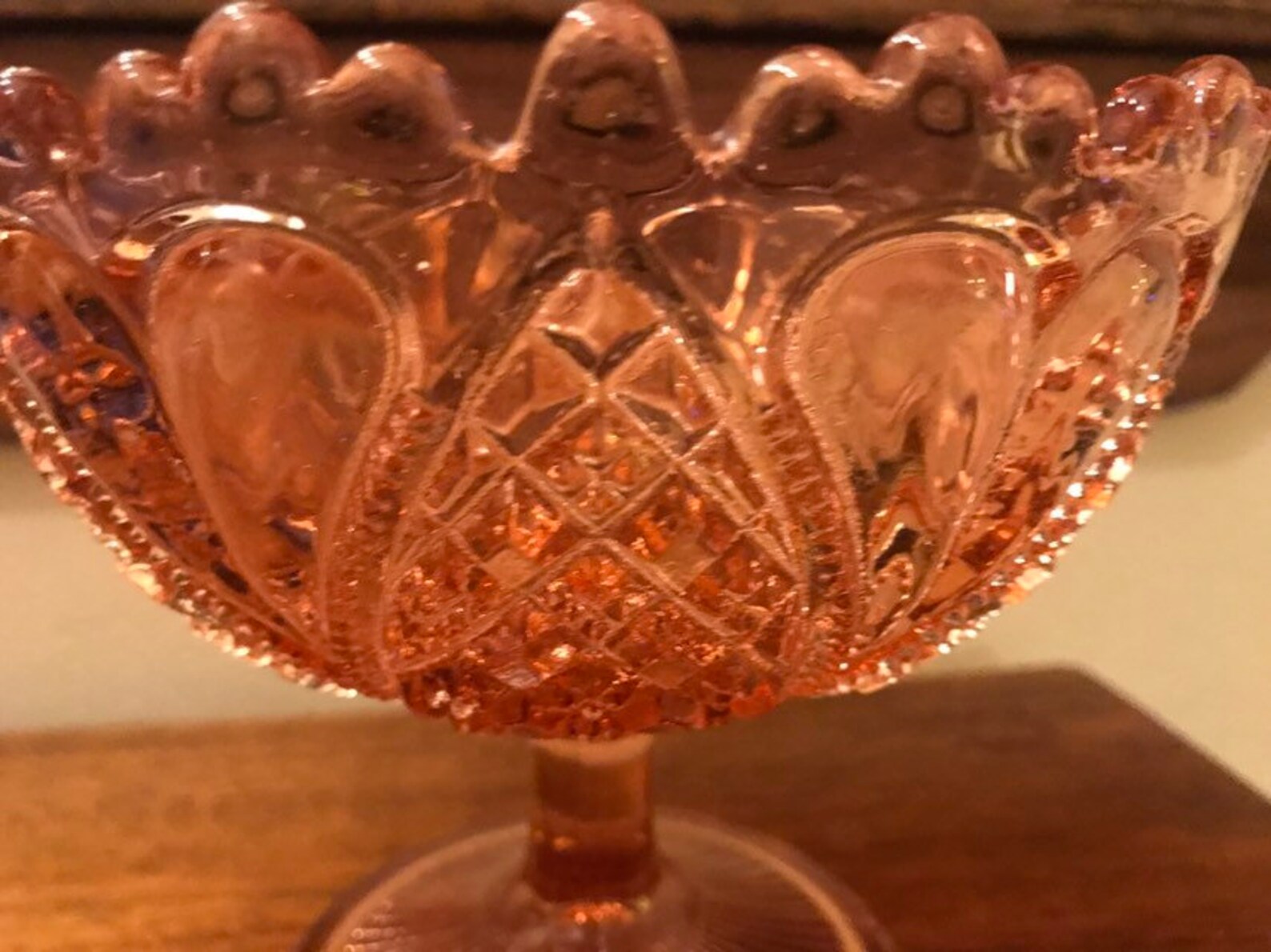 Vintage Pink Pressed Glass Compote - Etsy