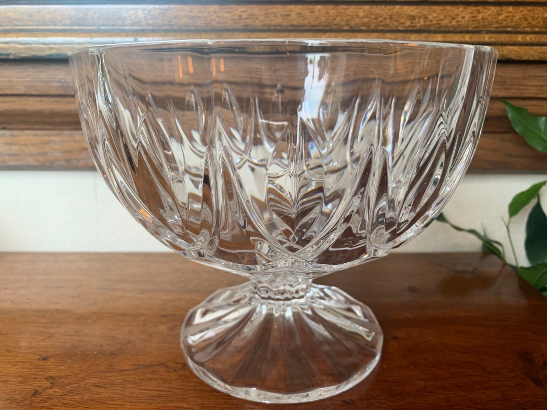 Vintage Crystal Bowl, Vintage Footed Crystal Bowl Heavy Deep Cut ...