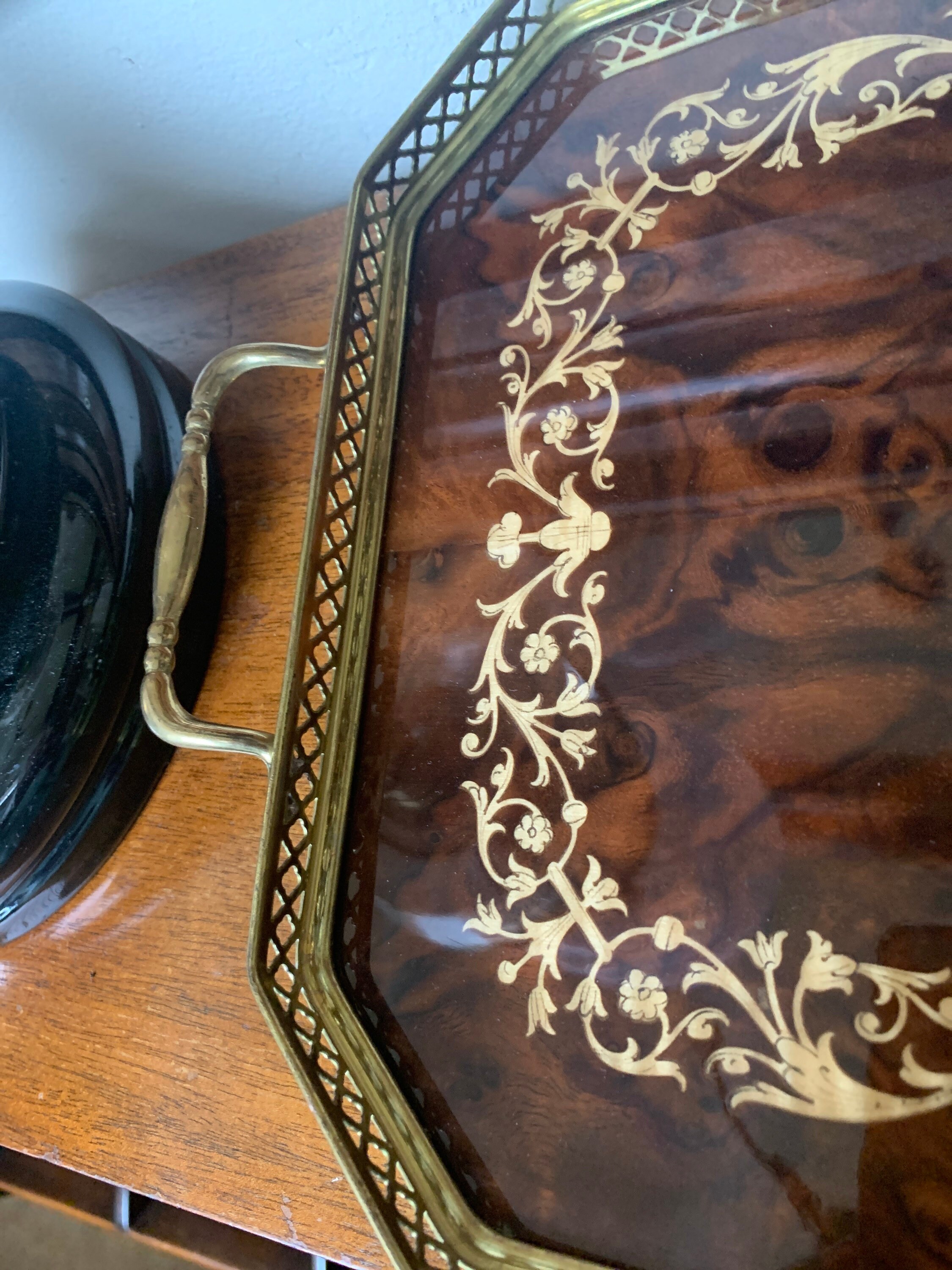 Vintage Italian Marquetry Tray Brass & Marquetry Tray - Etsy