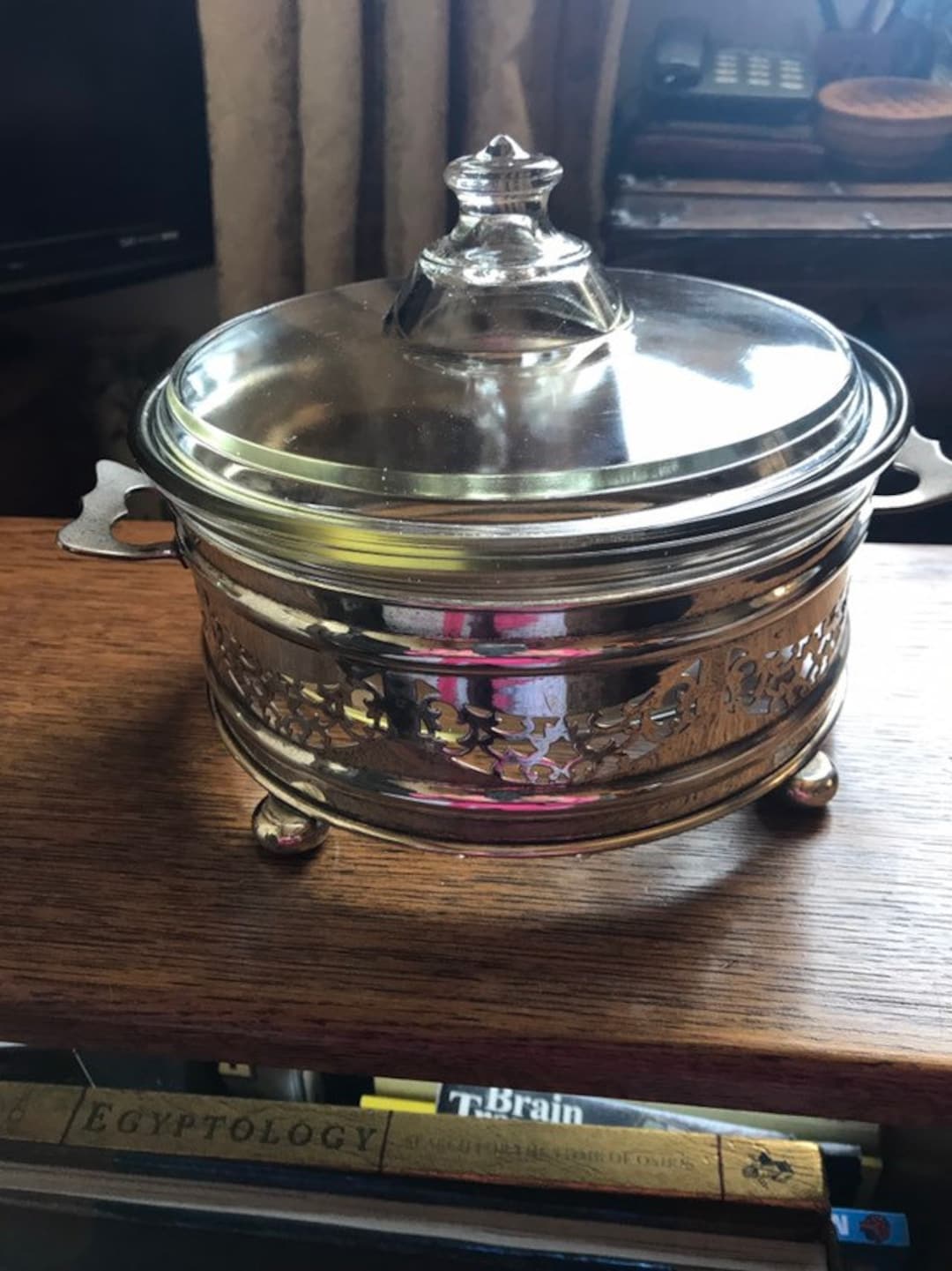 Vintage Silver Plate Casserole Holder With Pyrex Dish, Pyrex Silver ...